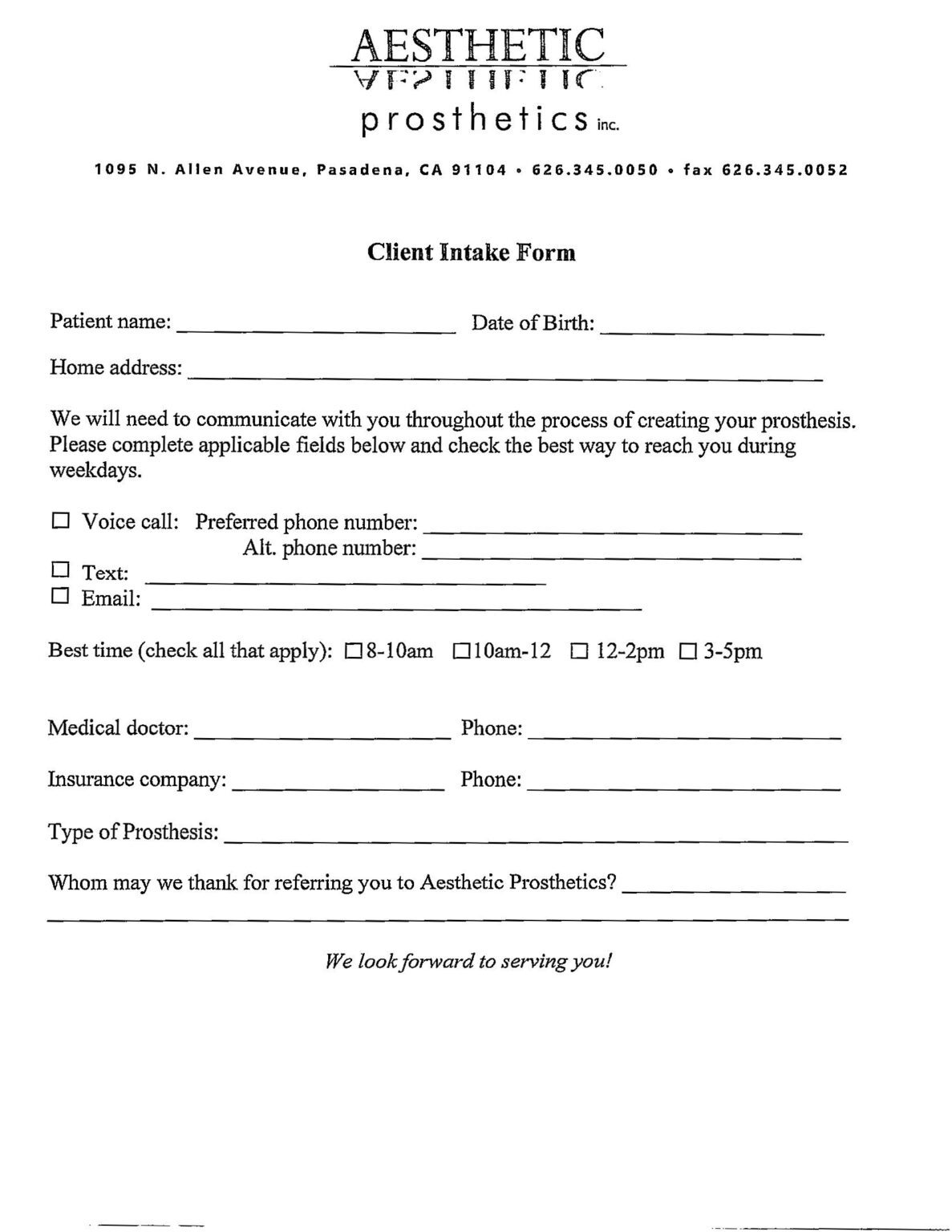 Client Forms - Aesthetic Prosthetics Inc®
