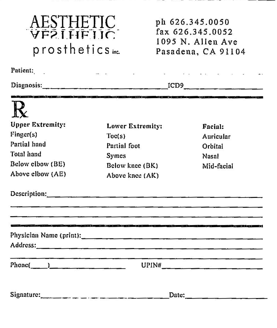Client Forms - Aesthetic Prosthetics Inc®